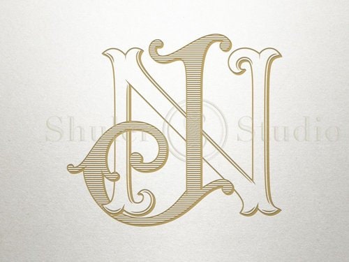 Interlocking Wedding Monogram - JN NJ - Wedding Monogram - Vintage - Etsy