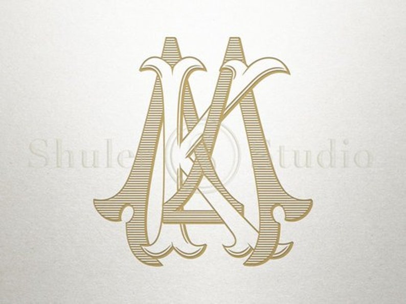 Interlocking Wedding Monogram - KM MK - Wedding Monogram - Vintage - Etsy