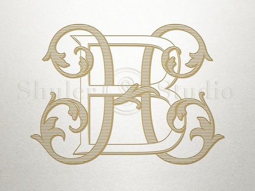Digital Antique Monogram - BH HB - Antique Monogram - Interlocking - Etsy