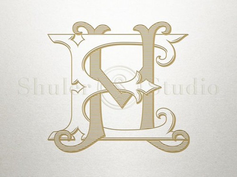 Vintage Digital Monogram - EH HE - Digital Monogram - Handcrafted - Etsy