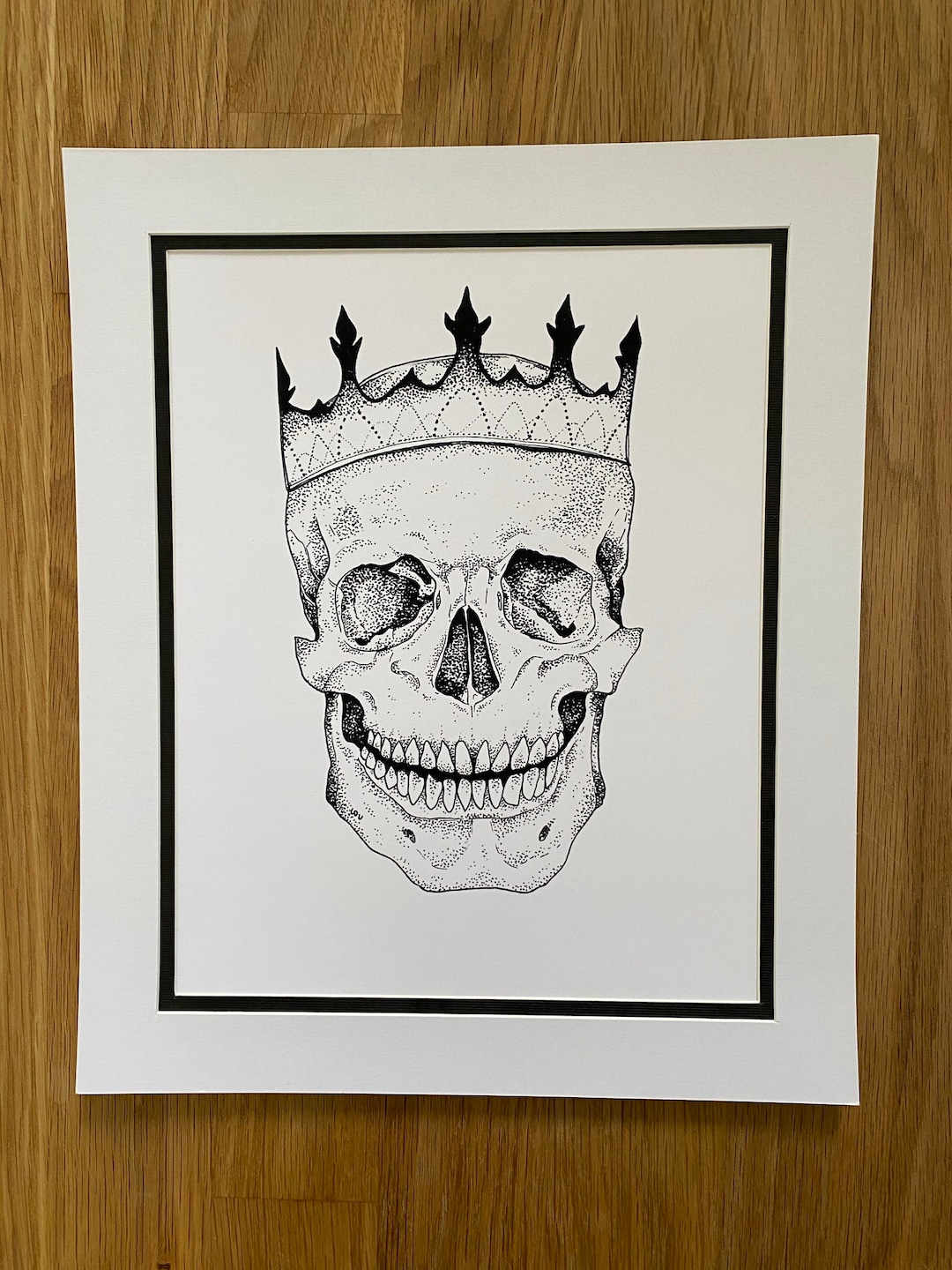 Skull King Art Print hand Drawn, Dotwork, Gothic, Skull, Skeleton ...