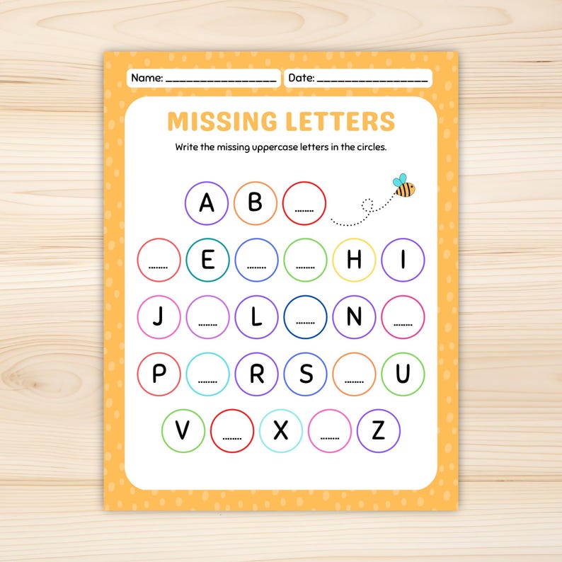 Missing Letters Alphabet Worksheet: Preschool Learning Activity ...