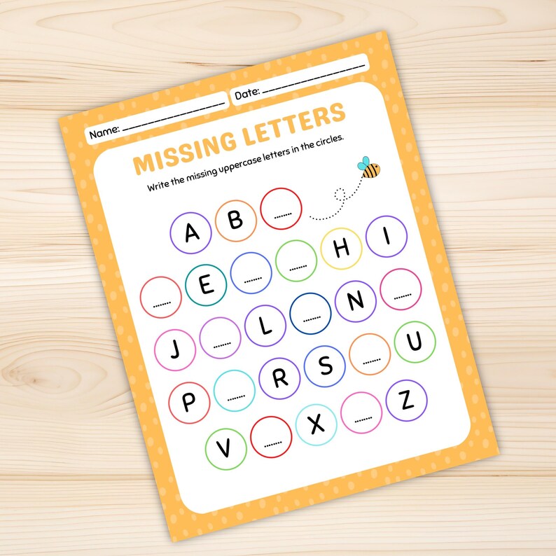 Missing Letters Alphabet Worksheet: Preschool Learning Activity ...