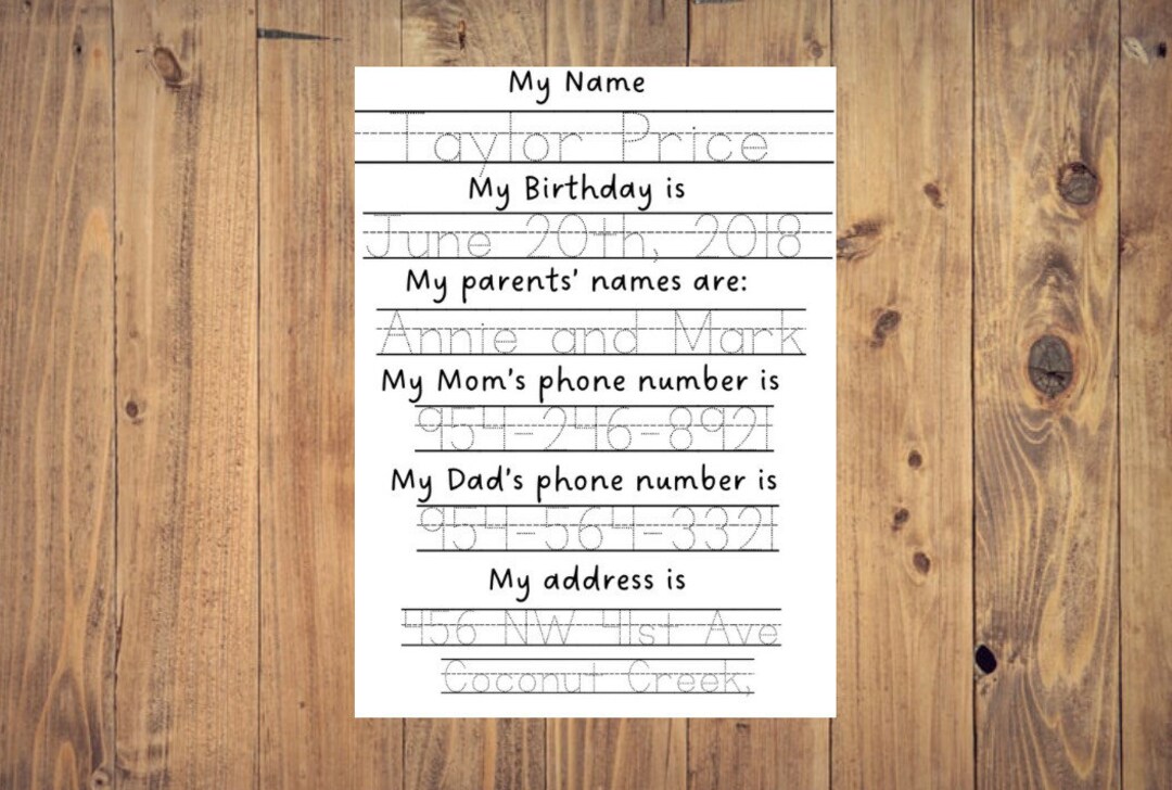 Template Personal Information Name Tracing Worksheets | Handwriting ...