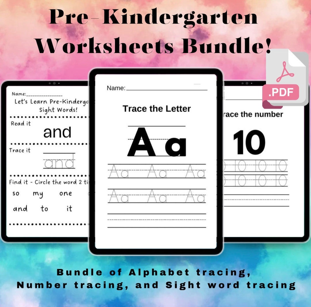 Pre-kindergarten Worksheet Bundle, Alphabet Tracing, Number Tracing ...