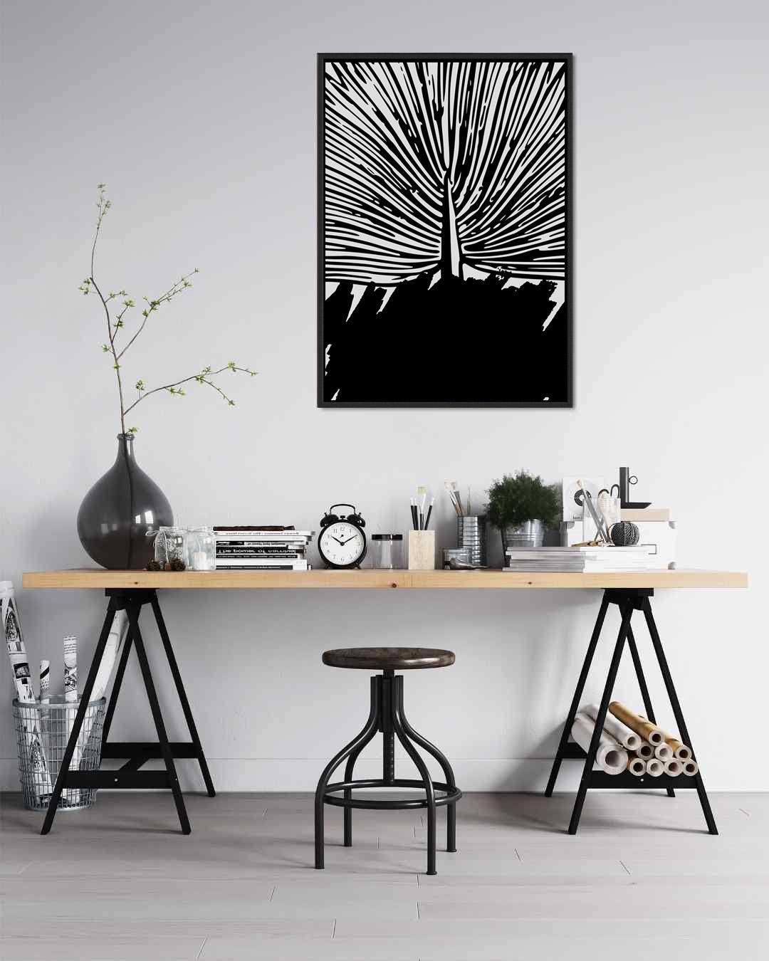 Black Minimalist Art Framed Canvas | Modern Wall Art | Sleek Abstract ...