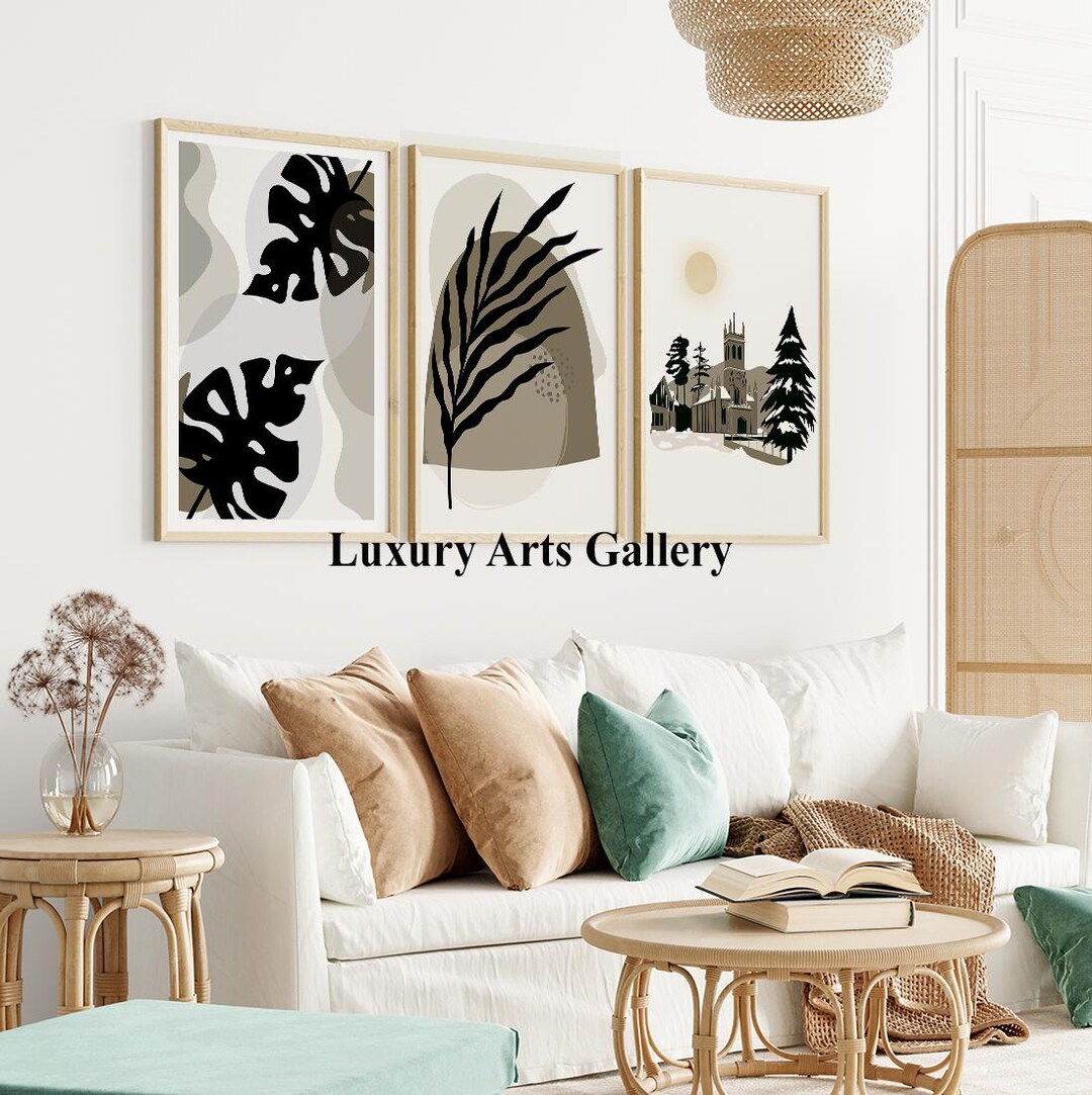 Neutral Boho Beige and Black Gallery Wall Art Set of 3 - Minimalist ...
