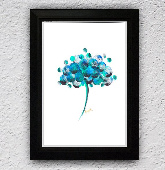 Teal Flower Print Circle Plant Art Printable Instant Digital | Etsy