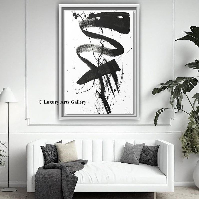 Black Minimalist Art Framed Canvas | Modern Wall Art | Sleek Abstract ...
