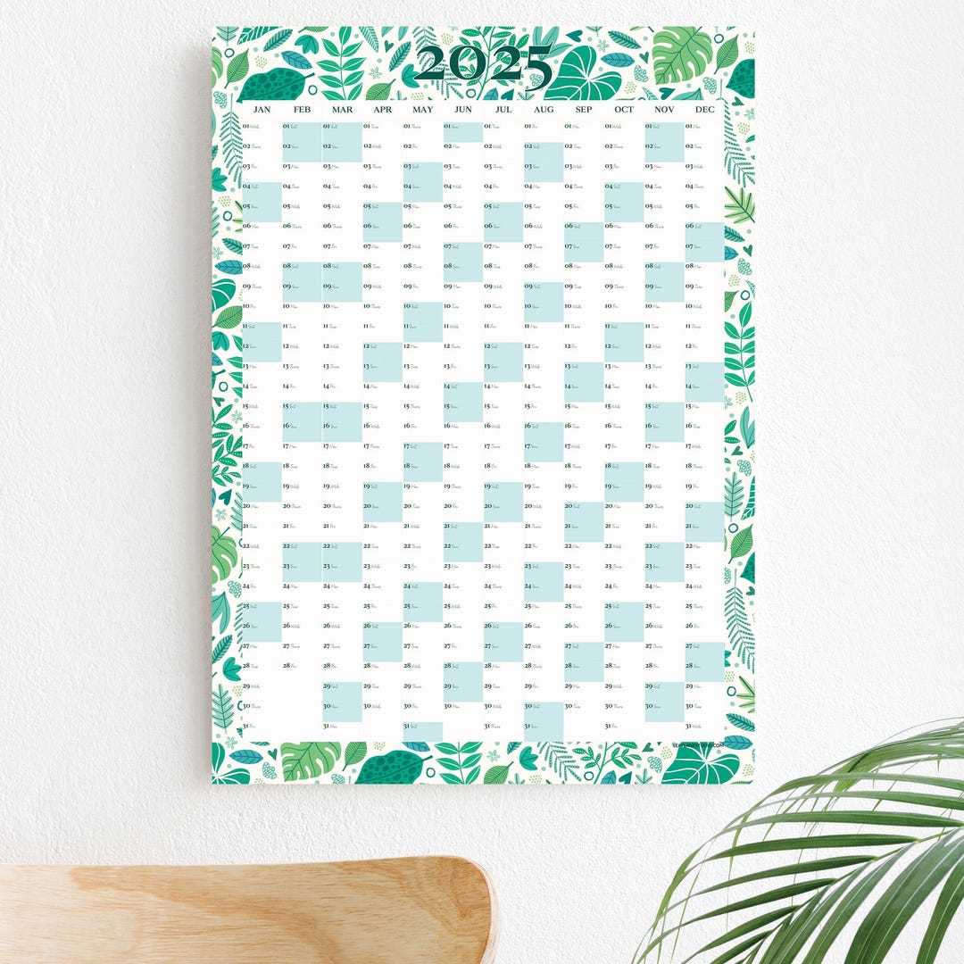 2025 Leafy Wall Planner, Wall Calendar, Year at a Glance, Botanical ...