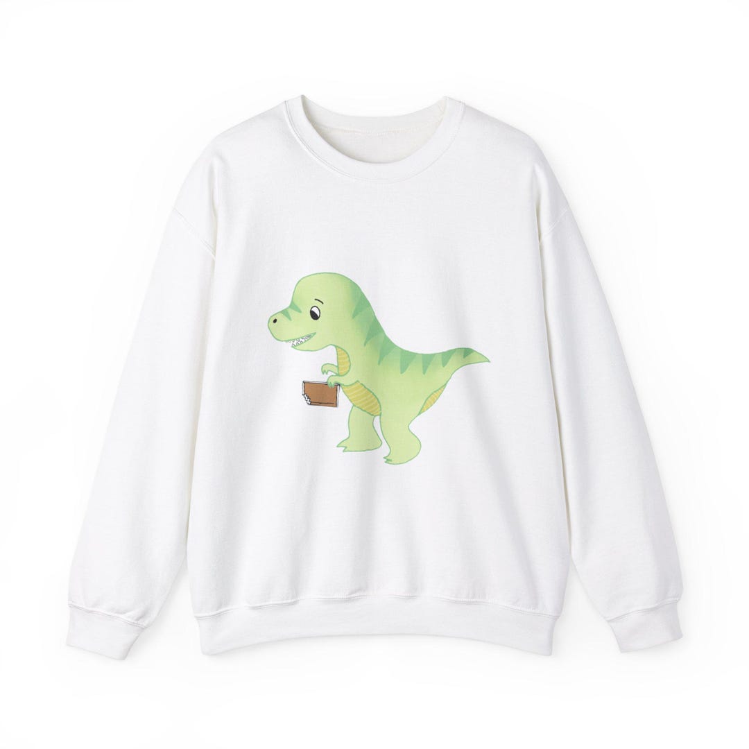 T-rex Dino Crewneck Sweatshirt, Cozy Book Lover Jumper, Reading ...
