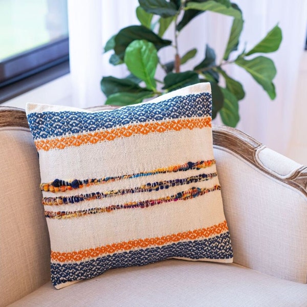 Navy Orange Pillow - Etsy