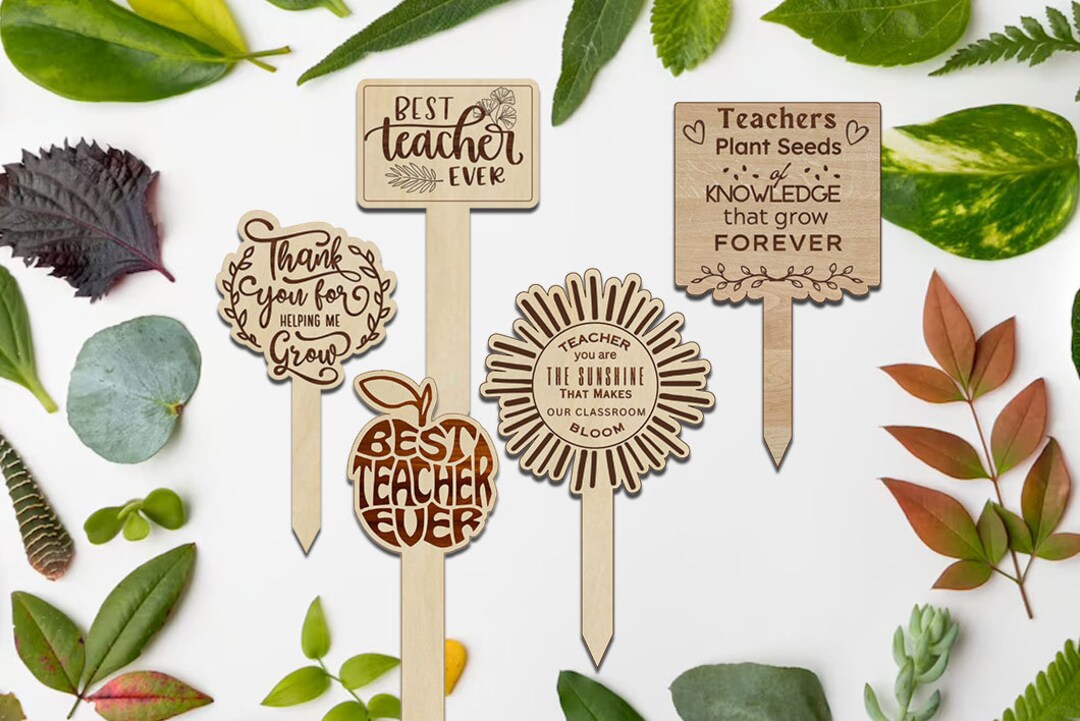 SVG Cut File for Glowforge or CNC | Set of 5 Teacher Appreciation Plant ...
