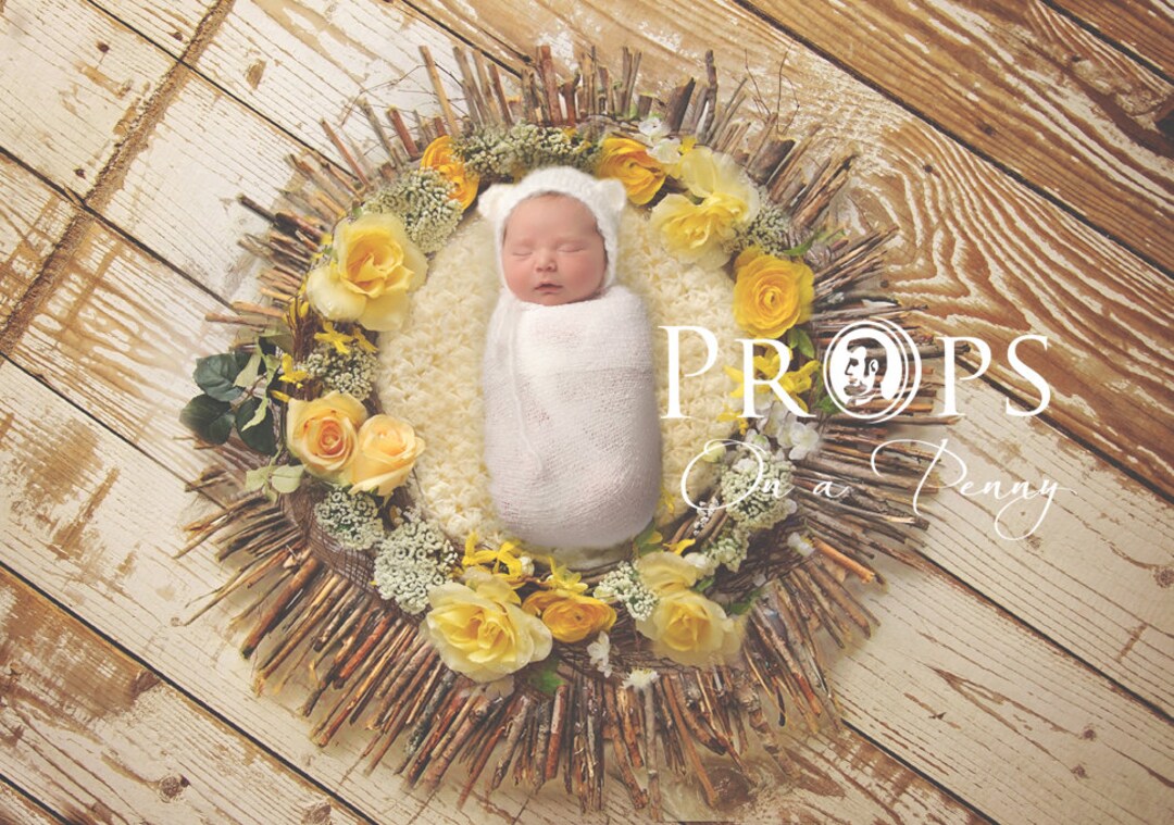 Newborn Nest With Blanket and Yellow Wool Curls - Digital Photo ...