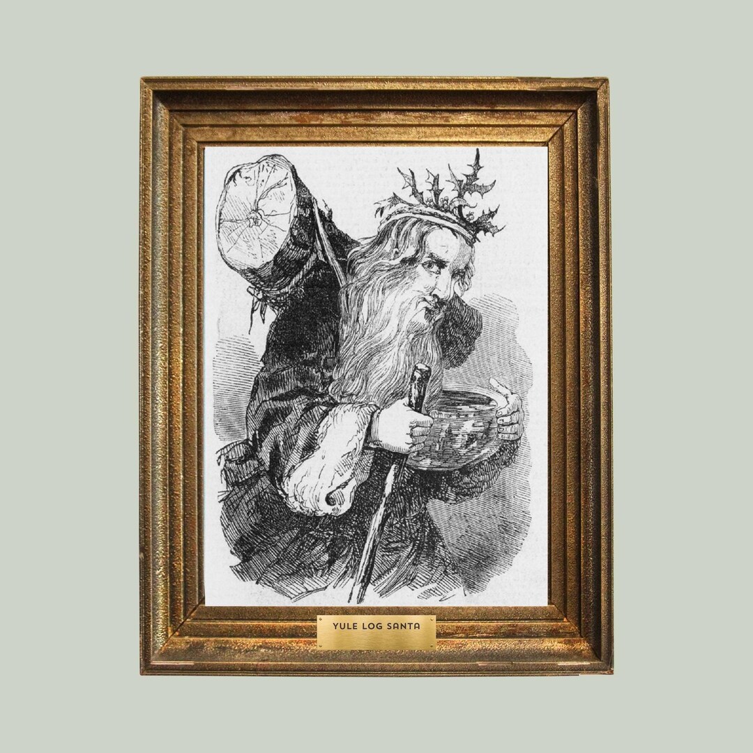 Printable Vintage Nordic Yule Log Santa Art Print: Rustic Christmas ...