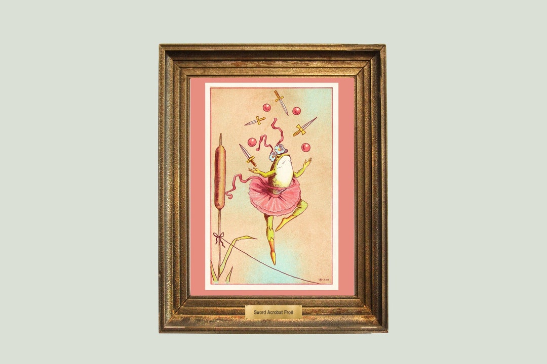 Vintage Frog Acrobat Illustration: Sword-wielding Amphibian Digital Art ...