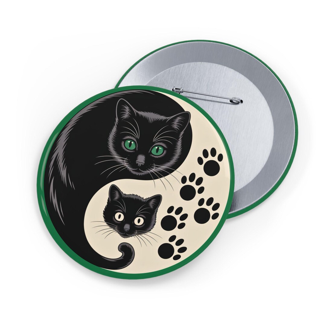 Yin Yang Kittie Round Pins, Black and White Cat Lapel Pin Cat Lover ...