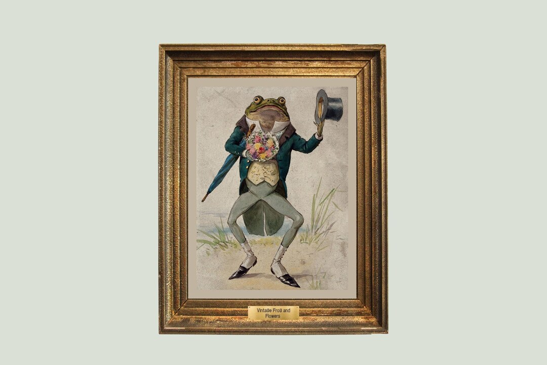 Victorian Frog Gentleman Art Print: Whimsical Floral Illustration ...