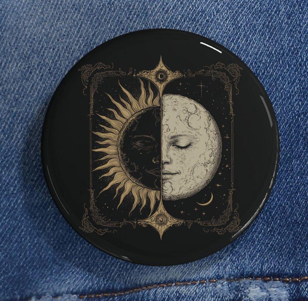 Vintage-inspired Celestial Buttons: Sun and Moon Pins for Jackets, Bags ...