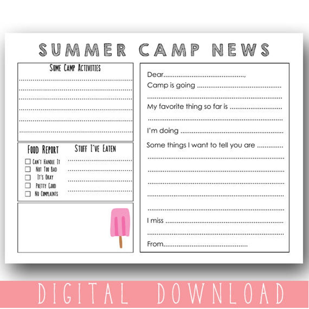 Diy Summer Camp Stationery Fill in Blank Printable, Fill in Camp ...