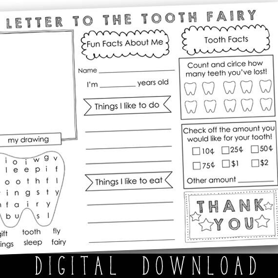 Tooth Fairy Letter Printable Tooth Fairy Note Fill in Blank - Etsy