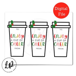 Printable Coffee Gift Tags, Christmas Teacher Gift Tags, Enjoy a Cup of ...