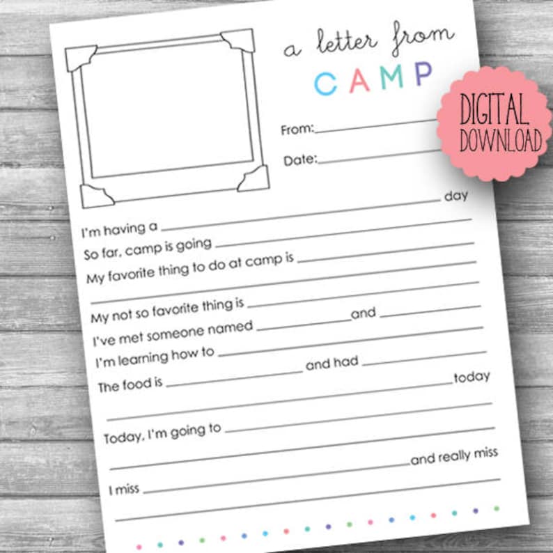 Summer Camp Stationery PRINTABLE / Printable Fill in Camp Letter / Kids ...