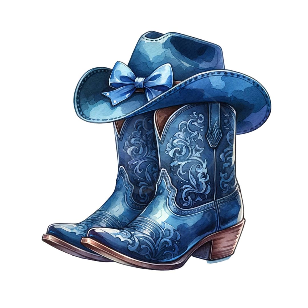 Blue Cowboy Boots PNG Clipart | Blue Cowboy Hat PNG | Blue Western ...