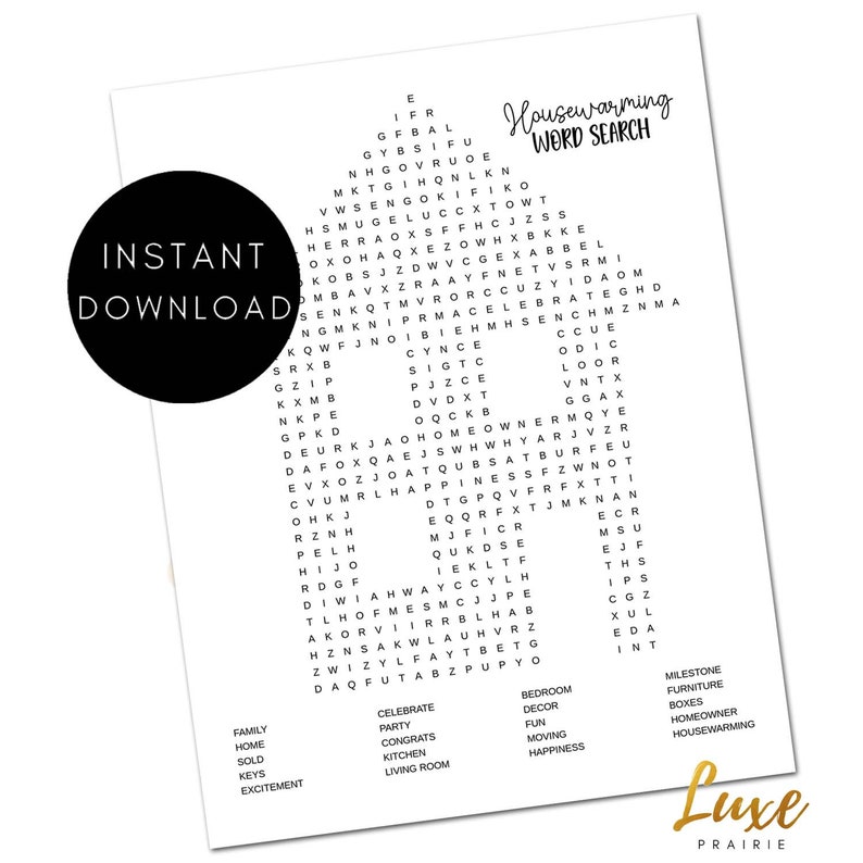 Printable Housewarming Word Search, House Shaped Word Search for ...