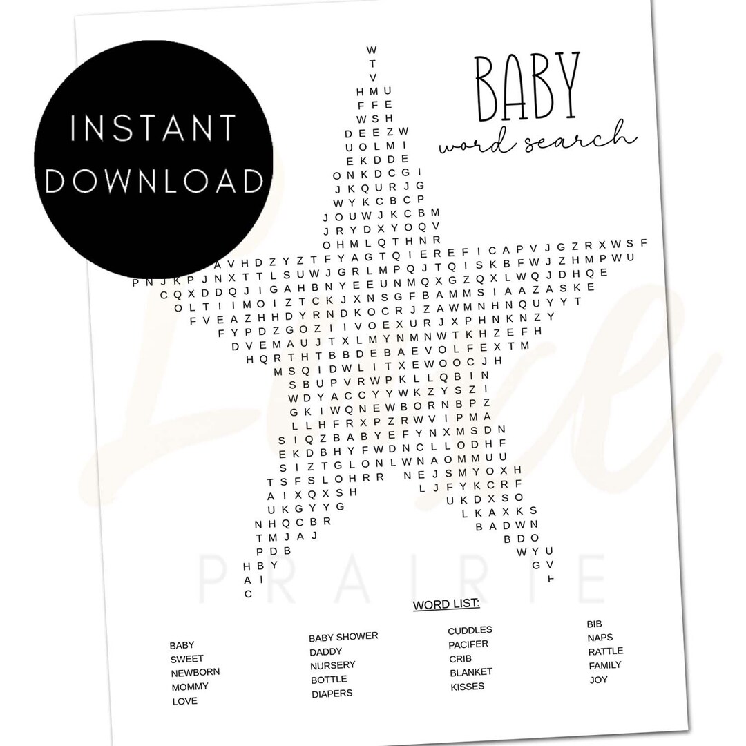 Printable Baby Word Search Star Baby Shower Word Puzzle Etsy UK