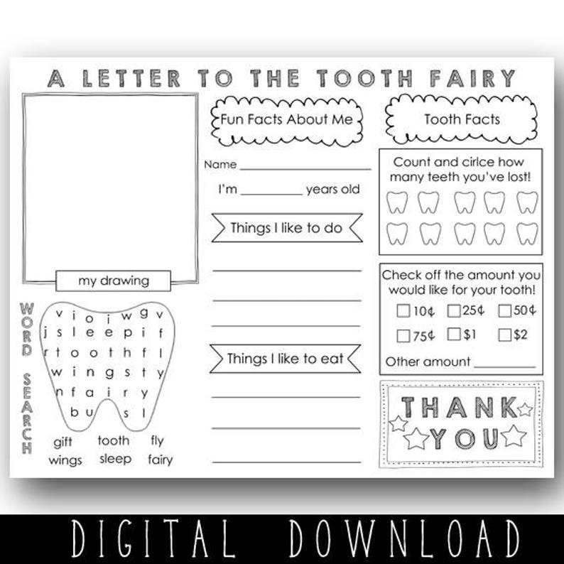 Tooth Fairy Letter Printable, Tooth Fairy Note, Fill in Blank Tooth ...