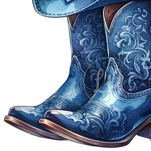 Blue Cowboy Boots PNG Clipart | Blue Cowboy Hat PNG | Blue Western ...