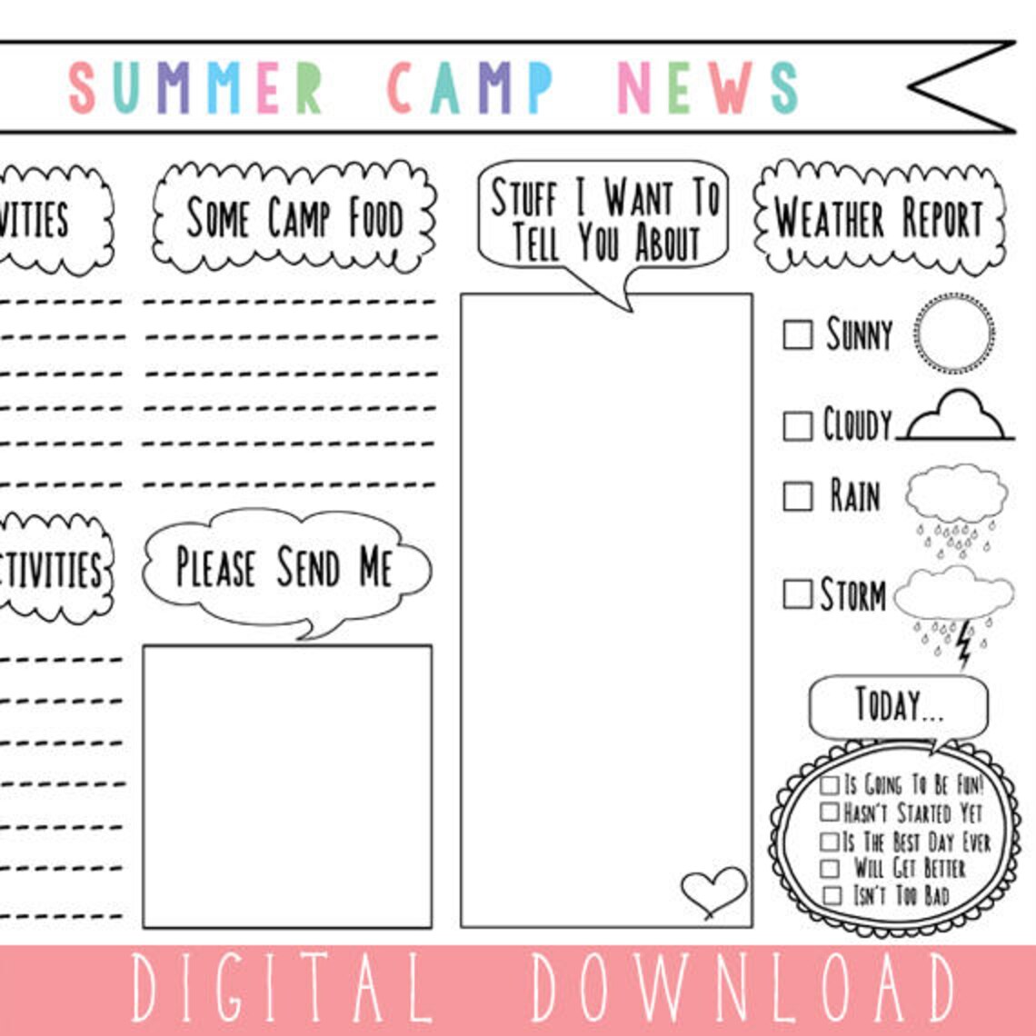 Camp Printable / Printable Fill in Camp Letter / DIY Girl Camp ...