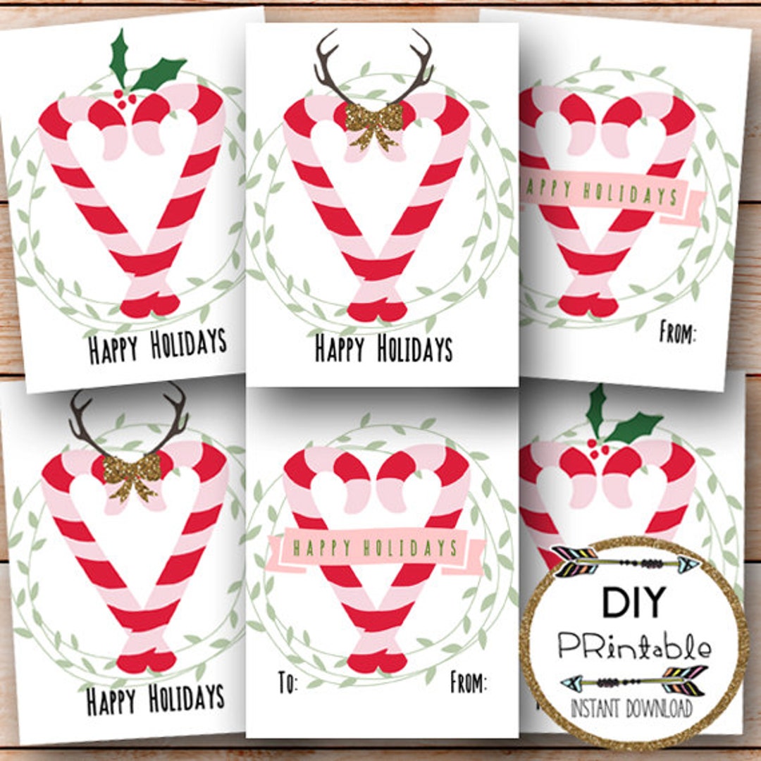 Candy Cane Gift Tag Printable Happy Holidays Gift Tags - Etsy Canada