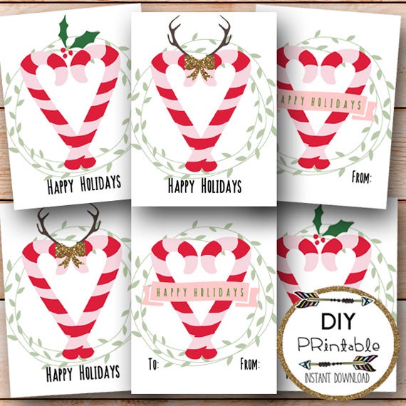 Candy Cane Gift Tag Printable Happy Holidays Gift Tags - Etsy Canada