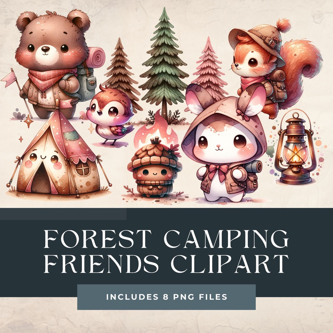 Cute Camping Clipart, Forest Animals PNG, Kids Camp Clip Art, Nursery ...