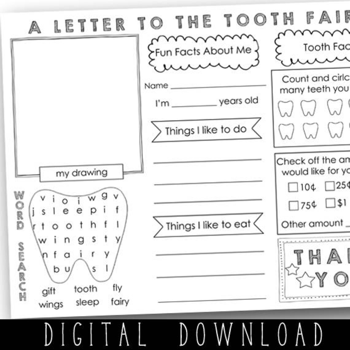 Tooth Fairy Letter Printable, Tooth Fairy Note, Fill in Blank Tooth ...