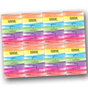 You Color My World Valentines Printable, Digital Valentines, Valentine ...