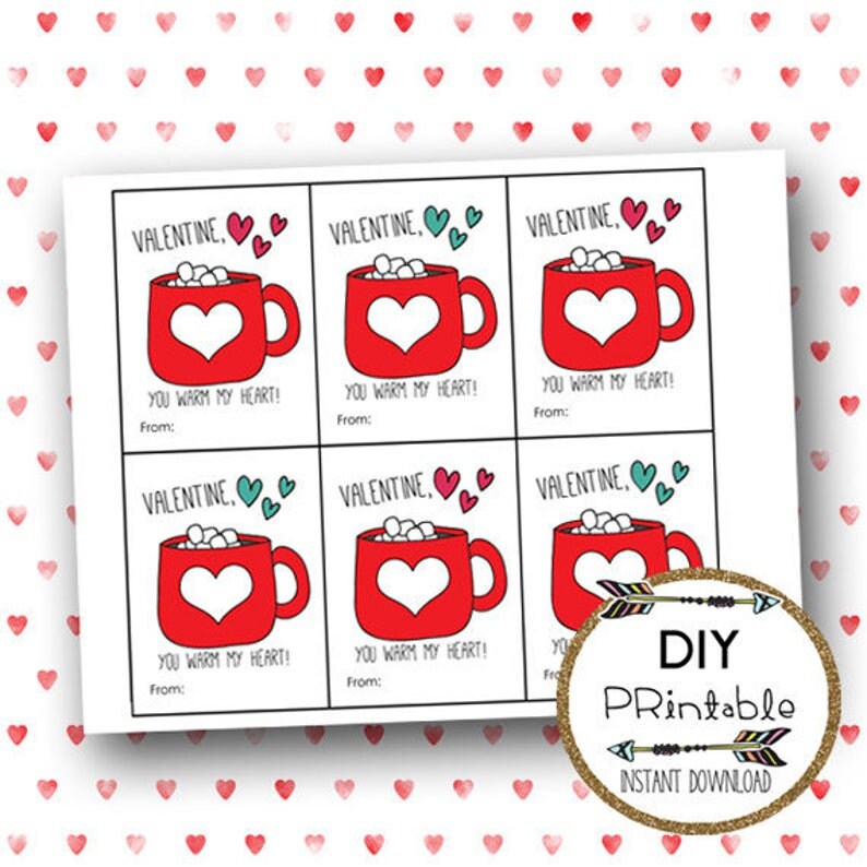 Printable Hot Chocolate Valentines, Valentines Cards for Class, Hot ...