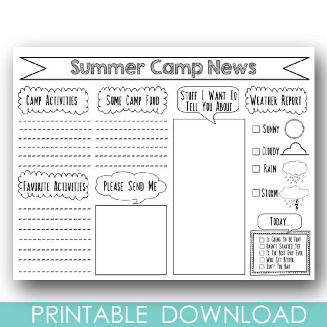 PRINTABLE Fill in the Blank Camp Letter From Camper, Summer Camp ...