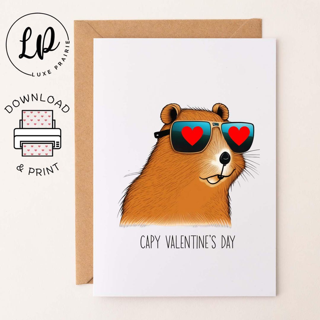 Capybara Valentine's Day Card, Printable Valentines Card, Capybara ...