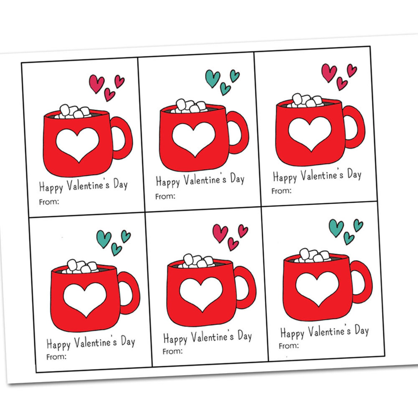 Printable Hot Chocolate Valentines, Valentines Cards for Class, Hot ...