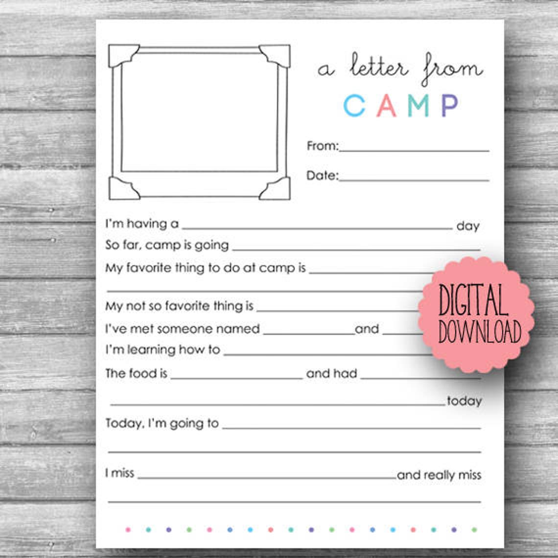Summer Camp Stationery PRINTABLE / Printable Fill in Camp Letter / Kids ...