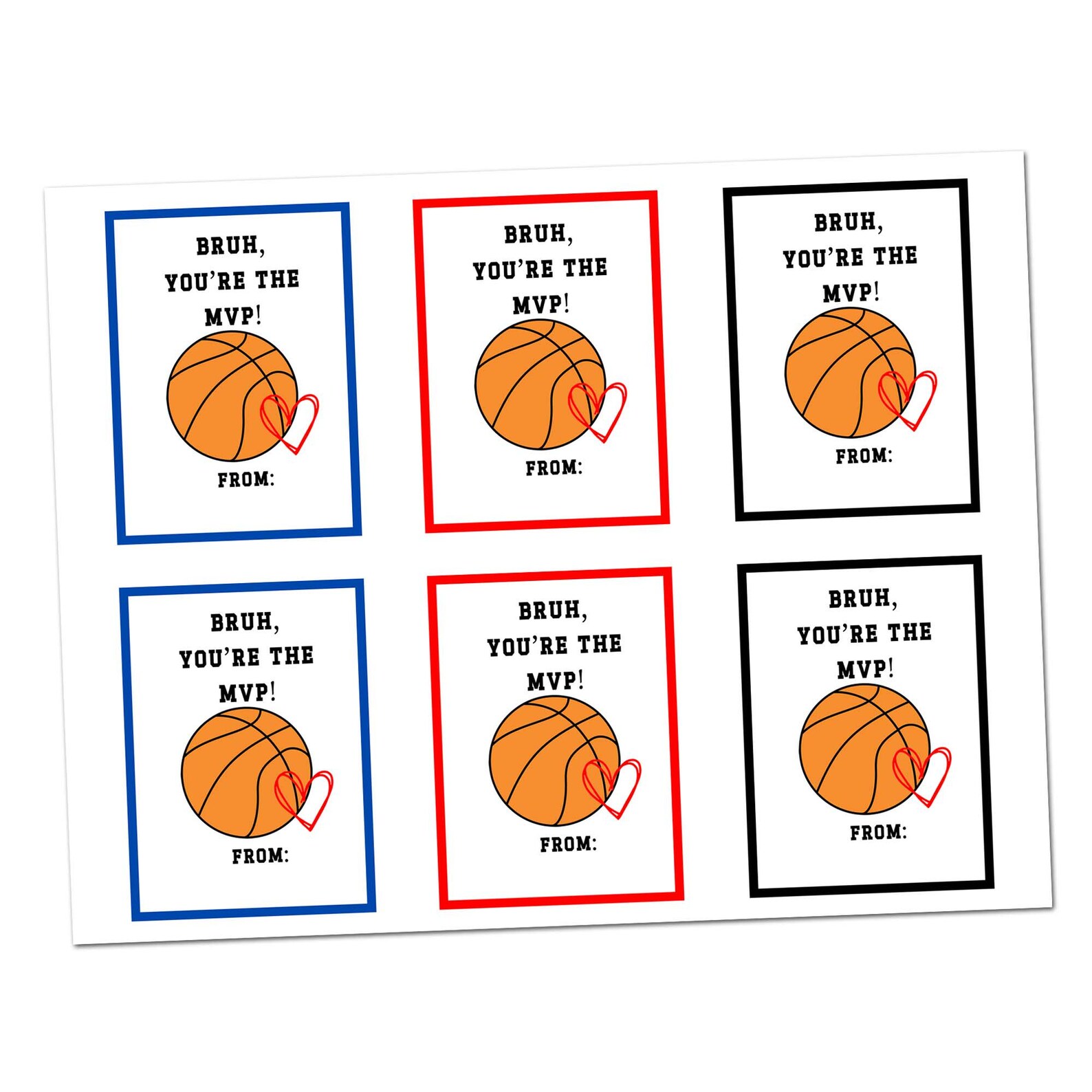 Printable Basketball Valentines, Bruh Valentines, Classroom Kids Class ...