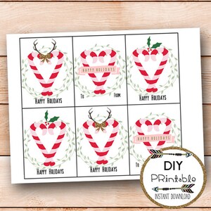 Candy Cane Gift Tag Printable, Happy Holidays Gift Tags Printable, Cute ...