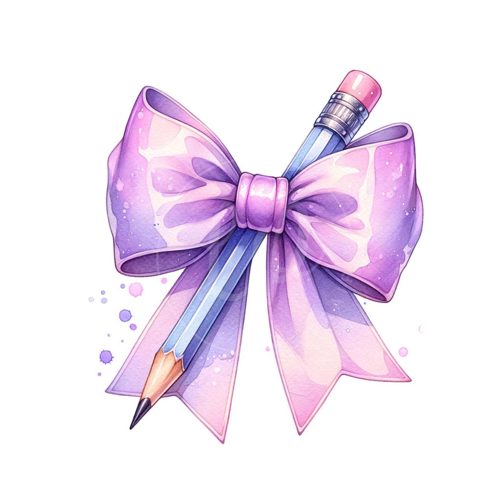 Pencil and Purple Bow Png, Teacher Coquette Png, Kindergarten Png, 1st ...