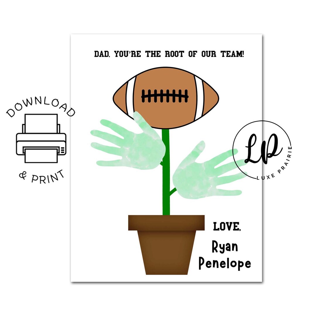 Dad Football Handprint, Birthday Dad Hand Print Printable, Dad Hand ...