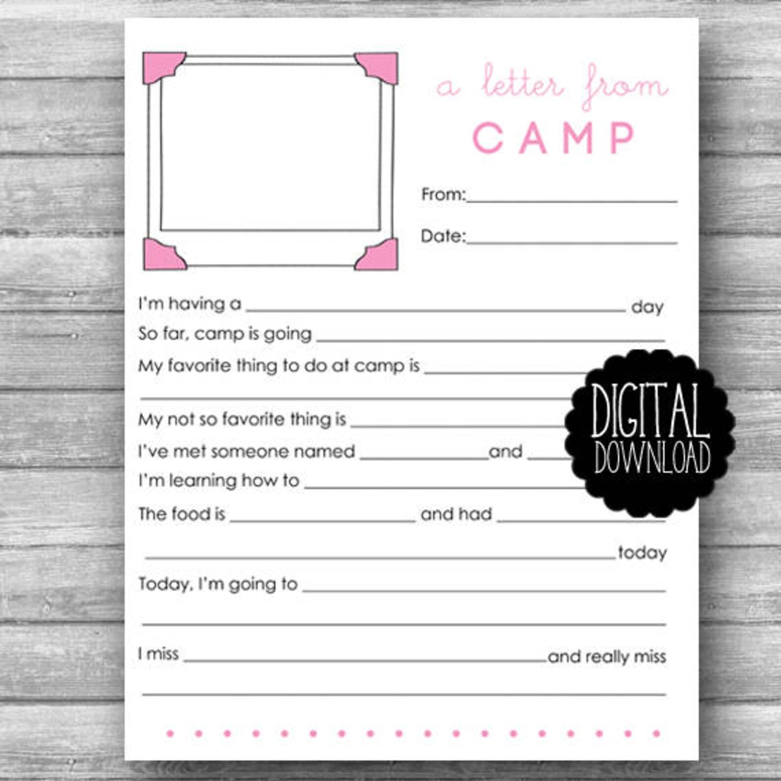 Camp Stationery Printable Girls Camping Letter Camping - Etsy