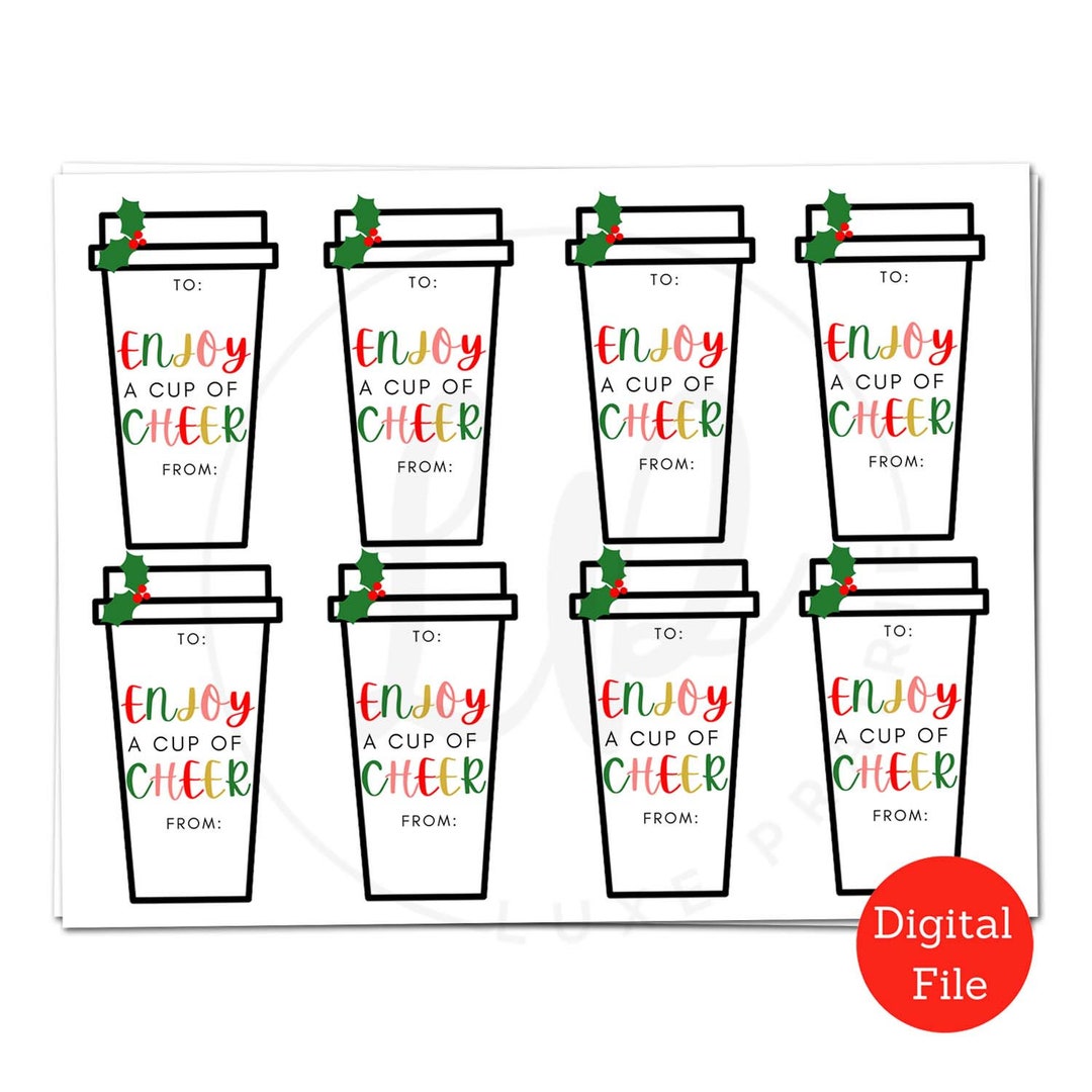 Printable Coffee Gift Tags, Christmas Teacher Gift Tags, Enjoy a Cup of ...