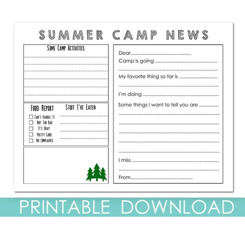 PRINTABLE Summer Camp Stationery / Printable Fill in the Blank - Etsy